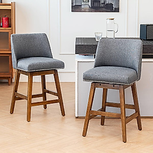 SENYUN Swivel Bar Stools Set of 4, 26" Counter Height Bar Stools with Back, Linen Fabric Upholstered Seat Barstool with Wooden Base for Kitchen Island Dining Room Pub