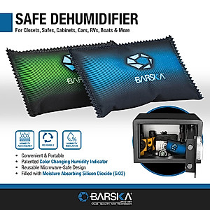 BARSKA Rechargeable Desiccant Dehumidifier - Safe Moisture Absorber for Home Closets, Gun Safes, Basement, Garage, Cars - Microwaveable - Portable Blue Dehumidifying Solution