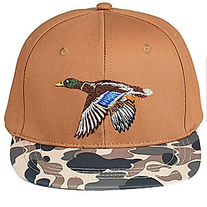 EDTREK Performance Outdoorsman Snapback Truck Hat with Flat Brim - Unique Animal Embroidery (Brown - Flying Duck)