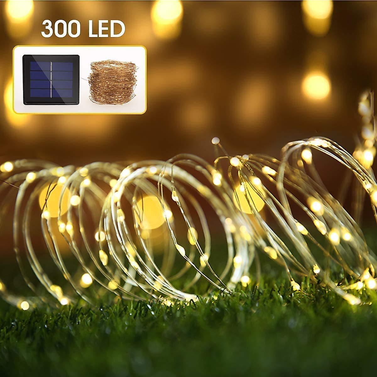 E-Universal Solar String Garden Lights, 300 LED 8 Modes Solar Lights, Fairy String Lights, Auto on/Off, IP44 Waterproof Lights for Patio, Garden, Home, Party, Tree, Wedding, Decoration Lighting