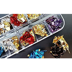 LuckForever 4 Boxes Gold Silver Nail Foil Flakes Mixed Color Aluminum Foil Leaf Paper Supplies Accessories for Art Crafts, Resin, Gilding, Painting, Nail Art DIY