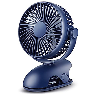 Viniper Rechargeable Clip Fan, Battery Operated Fan : 4 Speeds Strong Wind & 360° Rotation, Sturdy Clamp, Portable Clip on Fan, Quiet and Powerful for Home Office Travel Camping (Blue)