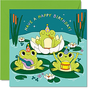 Fun Frog Birthday Cards for Women Men - Frog Party - Happy Birthday Card for Mom Dad Papa Pops Brother Sister Son Daughter Grandma Grandpa, 5.7 x 5.7 Inch Joke Humor Bday Greeting Cards