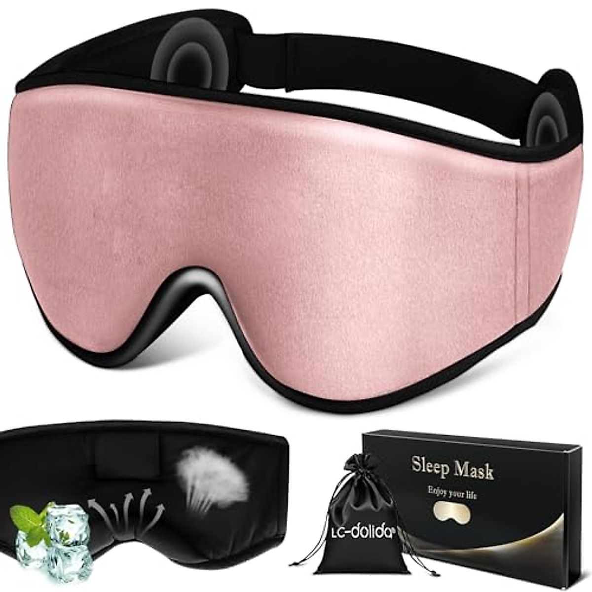 LC-dolida Sleep Headphones,Sleep Mask Bluetooth Wireless Music Eye Mask, Sleeping Headphones for Side Sleepers Sleep Mask with Bluetooth Headphones Ultra-Thin Stereo Speakers Perfect for Sleeping