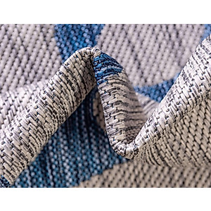 Unique Loom Outdoor Botanical Collection Area Rug - Curl (7' 1" x 10' Rectangle, Gray/ Navy Blue)