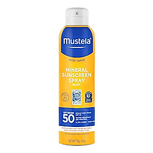 Mustela Baby Mineral Sunscreen Spray SPF 50 Broad Spectrum - Body Sun Spray for Sensitive Skin - Water Resistant & Fragrance Free - 6 fl.oz.