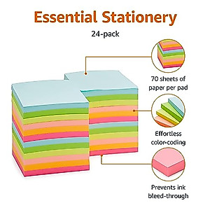 Amazon Basics Square Sticky Notes, 3 x 3-Inch, Assorted Colors, 24-Pack