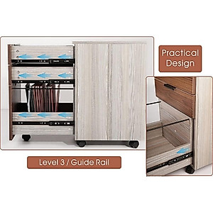 JJS 3 Drawer Rolling Wood File Cabinet with Locking Wheels, Home Office Portable Vertical Mobile Wooden Storage Filing Cabinet for Letter Size, Brown