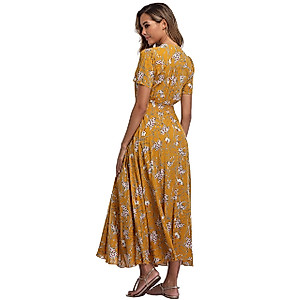 VintageClothing Women's Floral Maxi Dresses Boho Button Up Split Summer Casual Long Dress Beach Party Dress, L