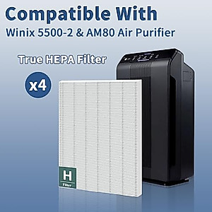 4 Pack 116130 True HEPA Replacement Filter H for Winix 5500-2, 5300-2, C535, 5300, 6300, 6300-2, P300, AM80, AM90, C909 and 9800 Air Purifier by PETOX
