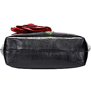 PIJUSHI Designer Genuine Leather Purses and Handbags for Women Satchel Flower Handbag (8825 Black)