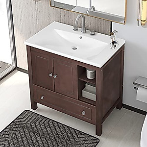 SHMAO 30" Bathroom Vanity with Sink Top, Bathroom Vanity Cabinet with Drawers and Doors, Modern Undermount Single Sink Bathroom Cabinet, Wood Bathroom Vanity and Basin Sink Combo for Bathroom - Brown