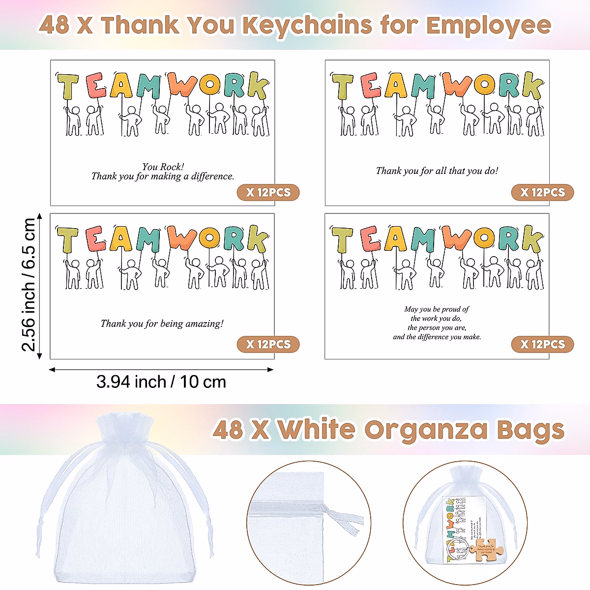 Ecation 48 Sets Teamwork Appreciation Gifts Wooden Puzzle Keychains Employee Staff Inspirational Cards Bags Team Thank You Gifts