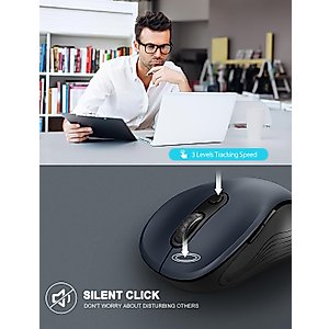 Trueque Wireless Mouse for Laptop, 2.4GHz Ergonomic Computer Mouse with Back & Forward Buttons, 3 Levels Tracking Speed, 6 Buttons, Optical USB Cordless Mice for Windows Chromebook MacBook PC (Gray)