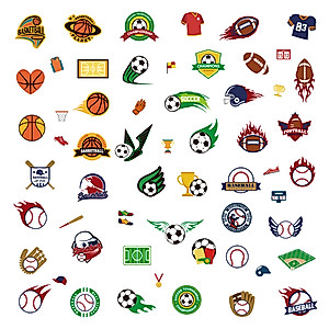 Cleverplay 24 Sheets Waterproof Temporary Tattoos, Sports Themed Party Favors, Birthday Decorations, Football Soccer Baseball Basketball