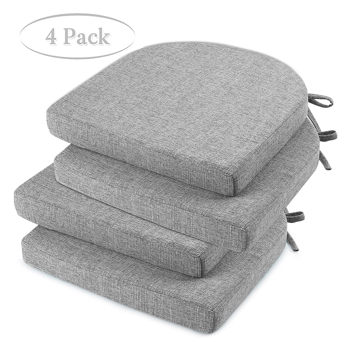 Basic Beyond Chair Cushions for Dining Chairs 4 Pack, Memory Foam Chair Cushion with Ties and Non Slip Backing, 16 x 16 inches Chair Pads for Dining Chairs(Light Grey)