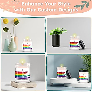 Everyone Is Welcome Here LGBTQ Candle - Diversity Decorations Honey & Orange Blossom Scented Candle, LGBTQ Merch, Gay Pride Candles for Men Women Gay Lesbian, Birthday Rainbow Candles, Unique Gifts