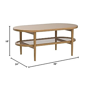 Nathan James Sonia Coffee Table with Storage Shelf, Light Wood/Rattan