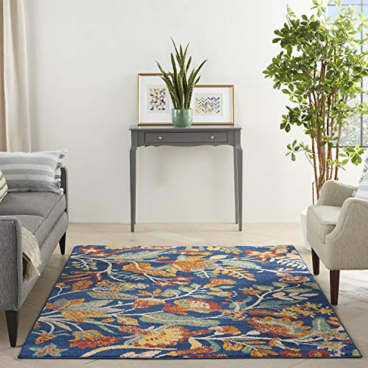 Nourison Allur Modern Navy Multicolor 4' x 6' Area -rug, Easy -cleaning, Non Shedding, Bed Room, Living Room, Dining Room, Kitchen (4x6)