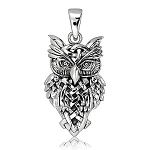 WithLoveSilver Solid 925 Sterling Silver Celtic Trinity Owl Pendant