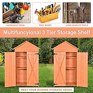 Livavege Outdoor Storage Cabinet - Wooden Garden Shed with 3 Shelves and Lockable Door, Outside Waterproof Tool Storage Shed for Patio Furniture, Backyard, Lawn, Meadow, Farmland