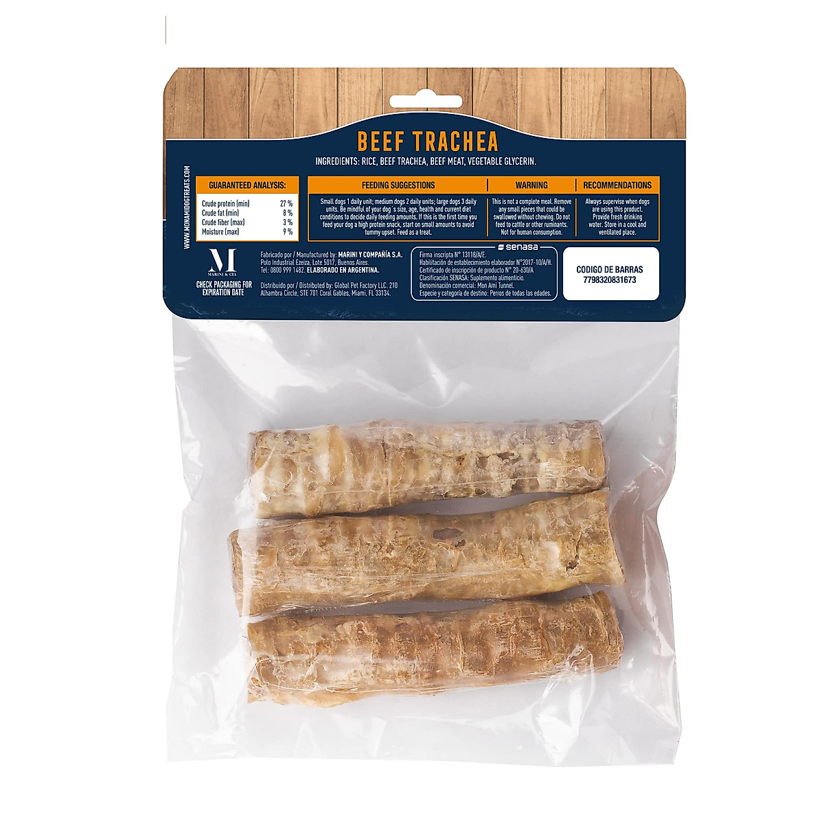Mon Ami Beef Stuffed Trachea Dog Chews (6 inch, 9 Count) –Trachea Treats for Dogs Made from Grass Fed Beef with Glucosamine & Chondroitin – Natural Dog Treats & High Protein