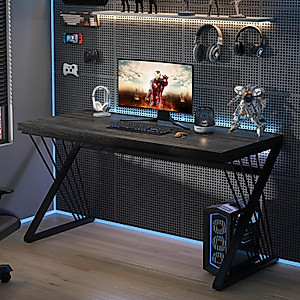 FOLUBAN Modern Home Office Desk, Rustic Wood and Metal Computer Desk, Writing Study Gaming Table PC Desks for Living Room Bedroom, Industrial Dark Gray, 53 inch