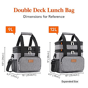 Lifewit Lunch Box for Men Women Double Deck Lunch Bag, Large Insulated Soft Cooler Bag, Leakproof Soft Meal Prep Lunch Tote with Shoulder Strap for Adults for Work/Flight/Travel, 12L/16Can, Grey