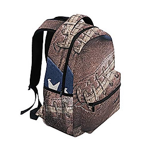 Pfrewn Vintage Leather Football American Flag Backpacks for Women Men, Computer Laptop Backpack, Casual Book Bag Travel Sports Camping Daypack