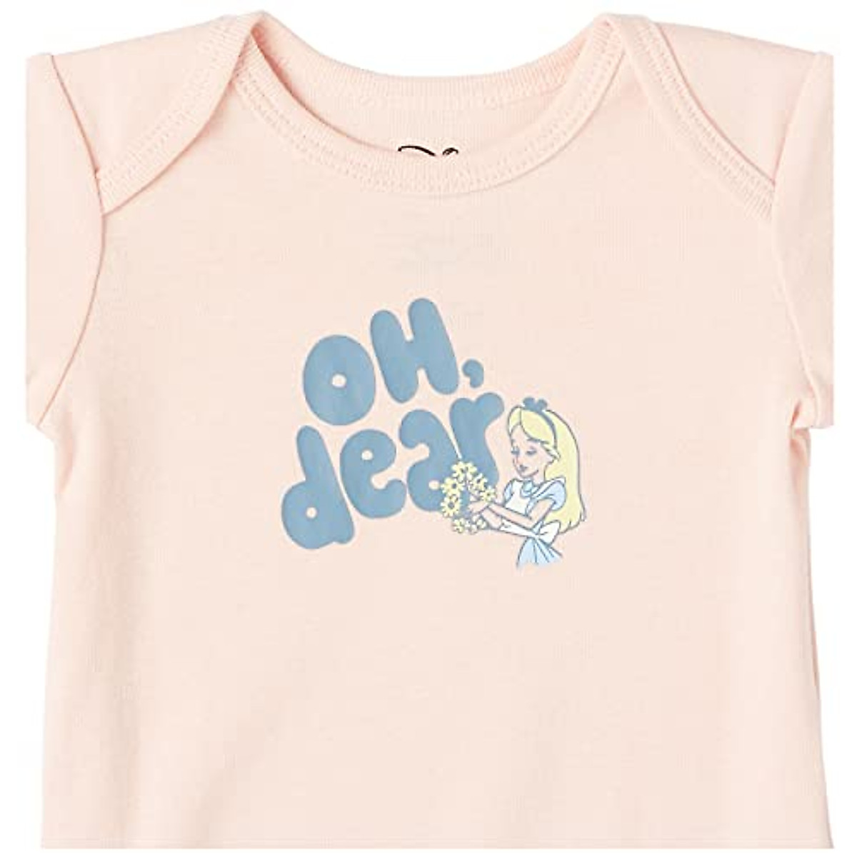 Amazon Essentials Disney | Marvel | Star Wars | Princess Baby Girls' Short-Sleeve Bodysuits, Pack of 6, 6-Pack Alice Tea Party, 0-3 Months