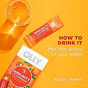 OLLY Immunity Powder, Daytime Immune Support, Elderberry, Vitamin C, D, Zinc, Fizzy Drink Mix, Blood Orange - 10 Count