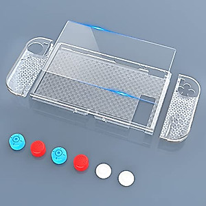 HEYSTOP Switch Case and Screen Protector - Dockable Soft TPU Protective Cover for Nintendo Console With 6 Thumb Grips and Accessories