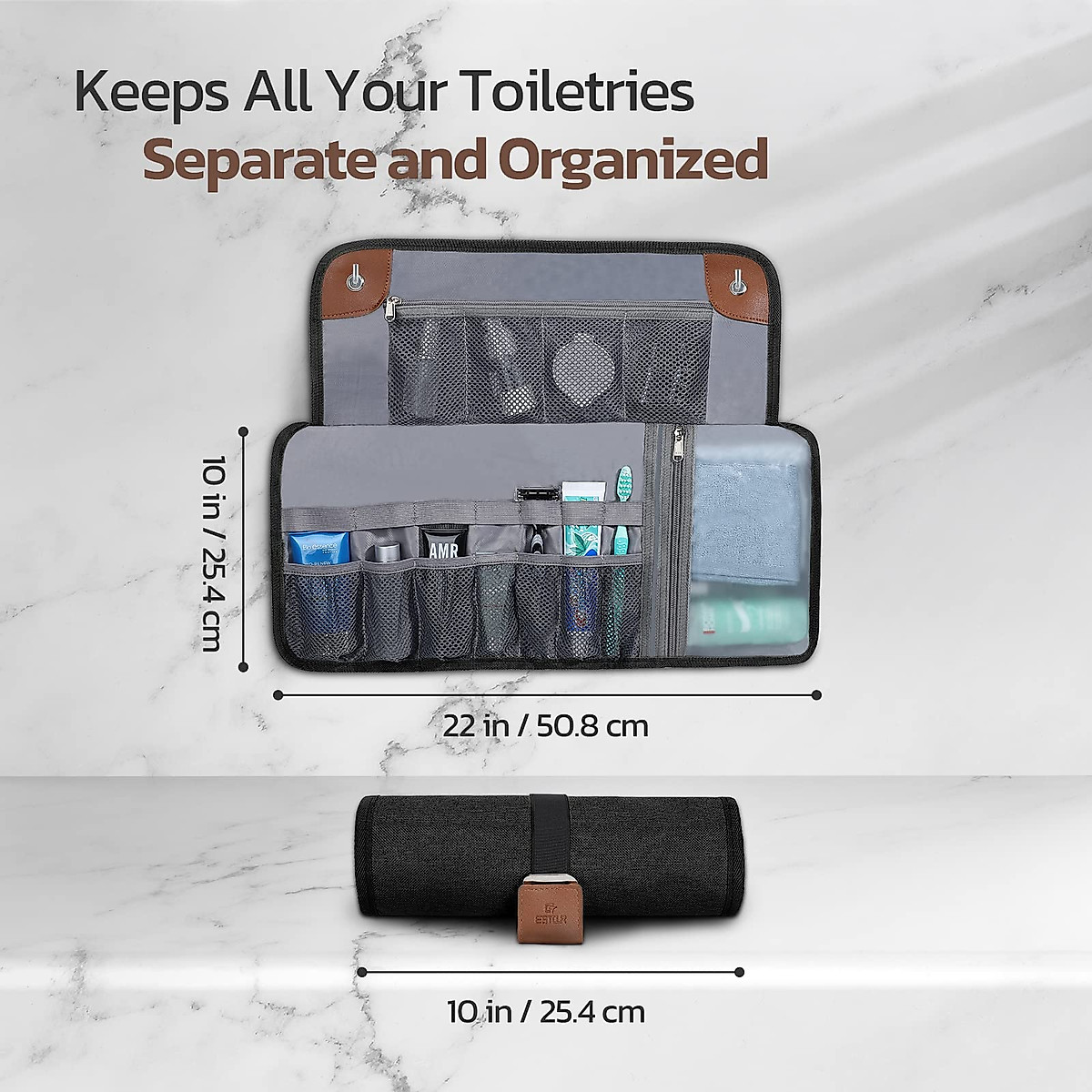 Toiletry Bag for Men, Travel Essentials Travel Toiletry Bag, Water-Resistant Compact Bathroom Roll Organizer for Hygiene, Shaving kit, Valentines Day Gifts for Him (4.Classic Black(Polyster))