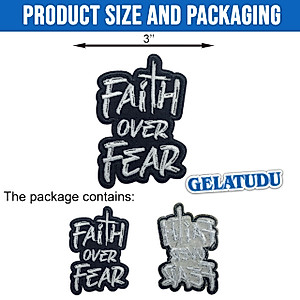 Faith Over Fear Patch-3 Inches Iron On/Sew On Embroidered Applique Patch, Religious Embroidery Patches for Clothes Backpacks Hats Motivational Embroidered Patch Christian DIY Accessories