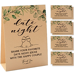 shupai 1 Date Night Kraft Sign & 50 Kraft Advice Card Set, Advice and Wishes Cards for Bridal Shower, Bridal Shower Decorations, Bachelorette Party or Special Event/007KF