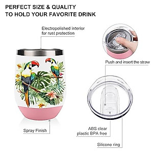 WYUSPGK 304 Stainless Steel Insulated Cup, Toucans Parrot Palm Tree Leaves Print Smooth Rim, Durable & Reusable - Perfect for Office, Home, And Travel