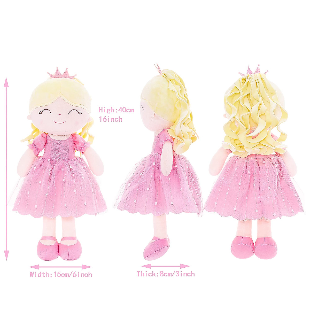 Gloveleya Personalized Princess Doll with Your Name - Cute Custom Pink Soft Plush Doll for Girls Plush Doll Customized Gifts