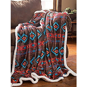 Carstens, Inc Wrangler Southwest Horizon Rustic Sherpa Fleece 54x68 Throw Blanket, Brown