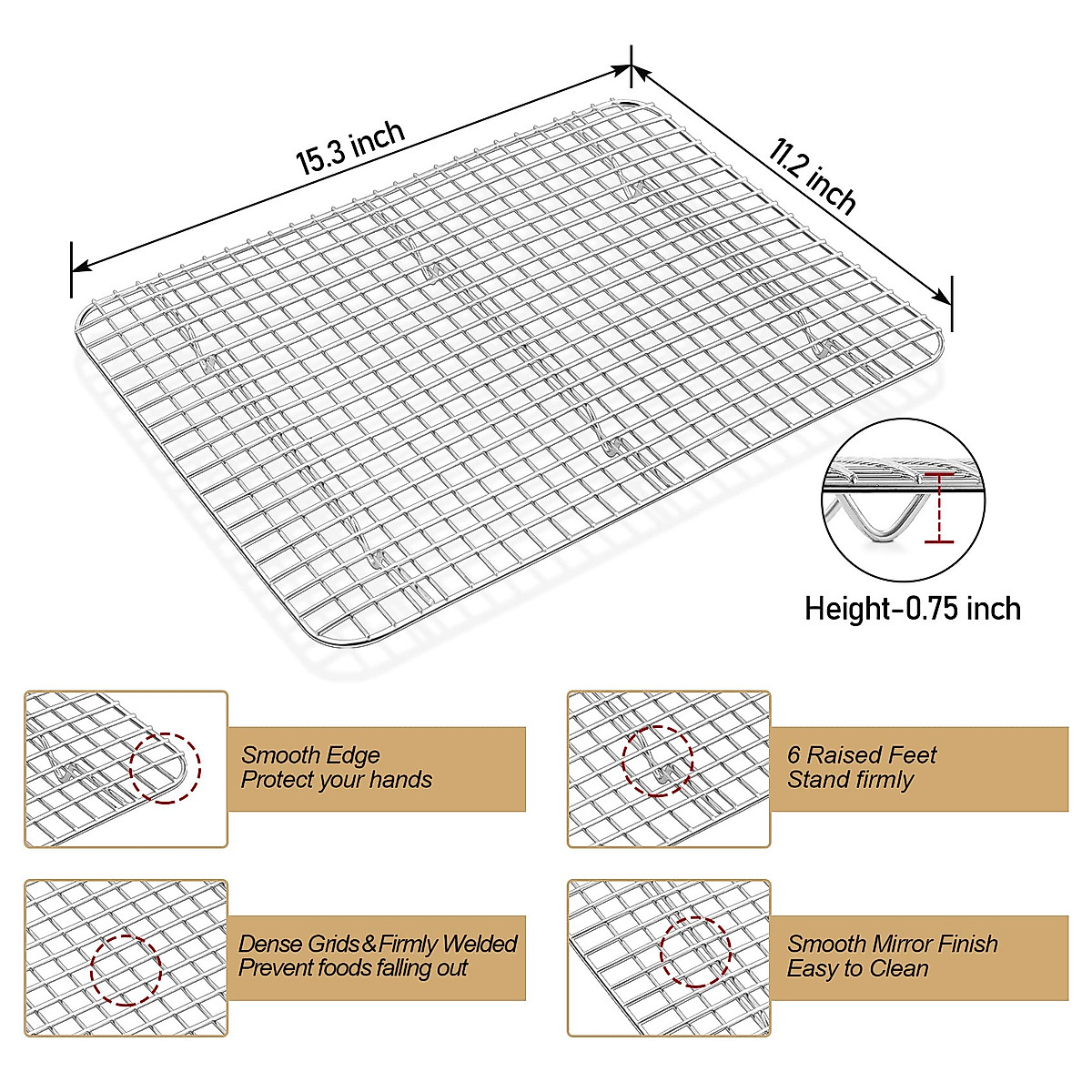 TeamFar Baking Sheet, 16’’ x 12’’ x 1’’ Stainless Steel Baking Cookie Sheet Pan with Cooling Rack & Silicone Mat Set for Oven, Non-toxic & Healthy, Dishwasher Safe & Easy Clean – Set of 3
