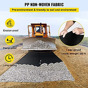 VEVOR Geotextile Landscape, 15ft x 20ft 4 oz Non-Woven PP Drainage 350N Tensile Strength & 440 N Load Capacity, for Ground Cover, Garden Fabric, French Drains, Black