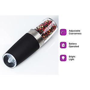 KSL Gravity Electric Salt and Pepper Grinder Set - Adjustable Motorized Electrical Powered Auto Shakers - Automatic Power Mill - Automated Battery Electronic Crusher - Christmas Mother's Day Gift Kit