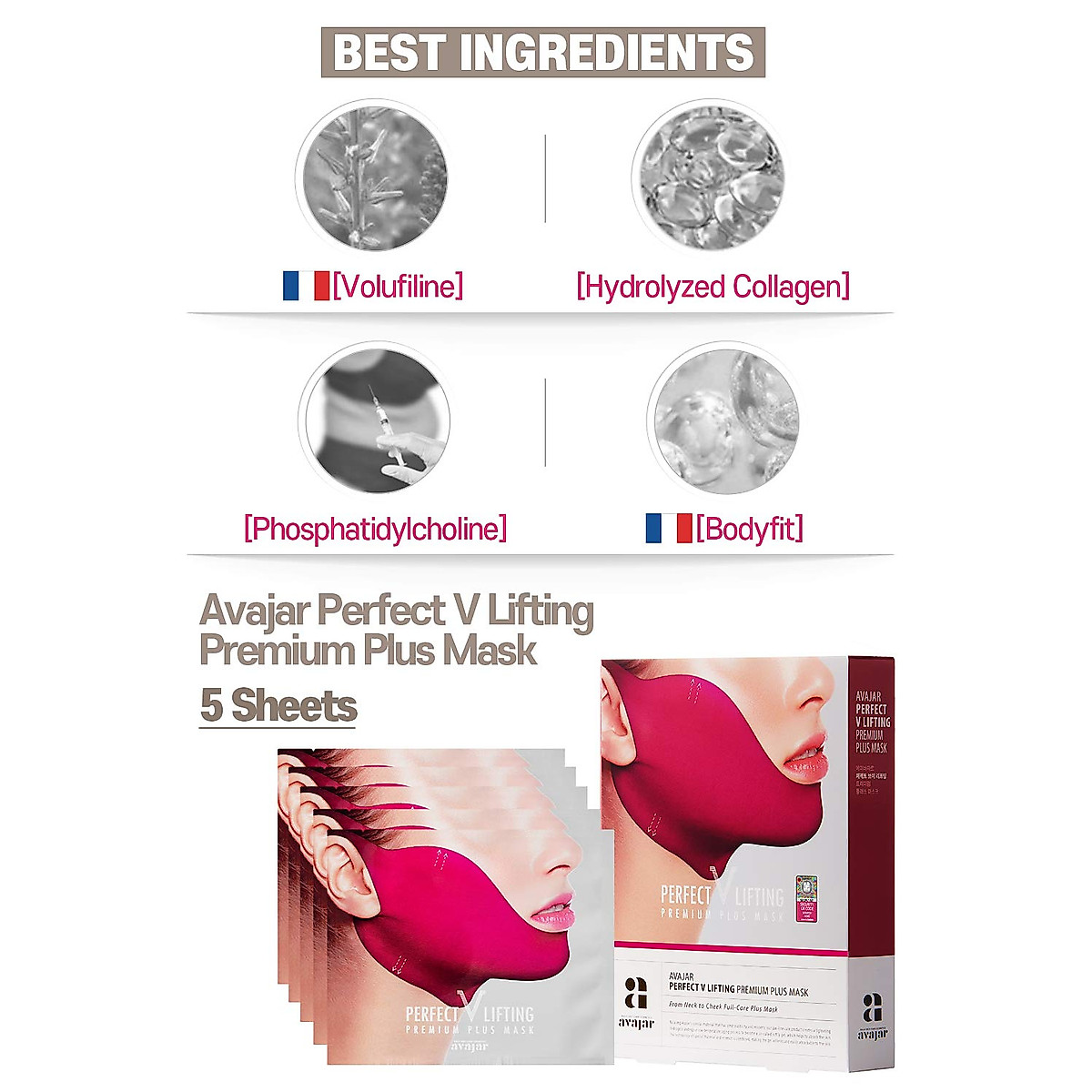 Avajar Double Chin Mask Creator Caffeine V Lifting Premium Plus+ Mask 5pcs - V Line Mask | Face and Neck Line Mask | Facial Strap Mask | Chin Strap For Double Chin| V Line Face Mask