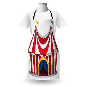 Ambesonne Circus Apron, Illustration of Retro Flag Nostalgic Fun Festival Carnival Venue, Unisex Kitchen Bib with Adjustable Neck for Cooking Gardening, Adult Size, White Red