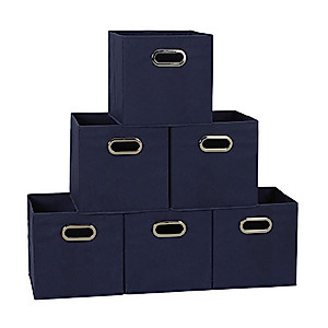 Household Essentials 81-1 Foldable Fabric Storage Bins | Set of 6 Cubby Cubes with Handles | Navy Blue, 6 lbs