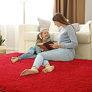 BENRON Plush Red Fluffy Rug Ultra Soft Furry Bedroom Rugs Kids Room Carpets Non-Slipping Living Room Rug 4 x 6 Feet, Cozy Bedside Runner Rugs