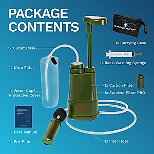 Survivor Filter PRO - Hand Pump Camping Water Filtration System Survival - Water Purifier Survival