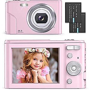 Digital Camera 1080P 36MP Kids Camera Compact Point and Shoot Digital Camera, 16X Digital Zoom 2 Batteries, Rechargeable Vlogging Portable Small Camera for Teens Students