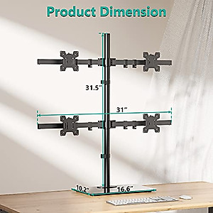 WALI Quad Monitor Stand, Height Adjustable Free-Standing Monitor Desk Mount, fits 4 Computer Screens up to 27 Inch, Holds up to 22lbs per Screen (GMF004)