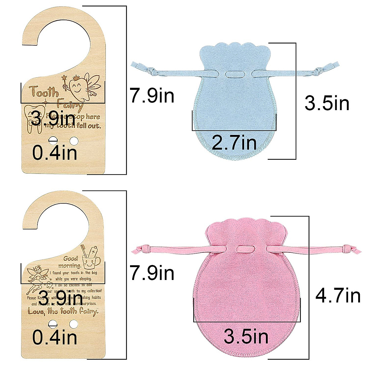 MoonBrush Tooth Fairy Door Hanger Set, with Tooth Bags Encourage Gift for Lost Teeth Kids, 4 Piece Set