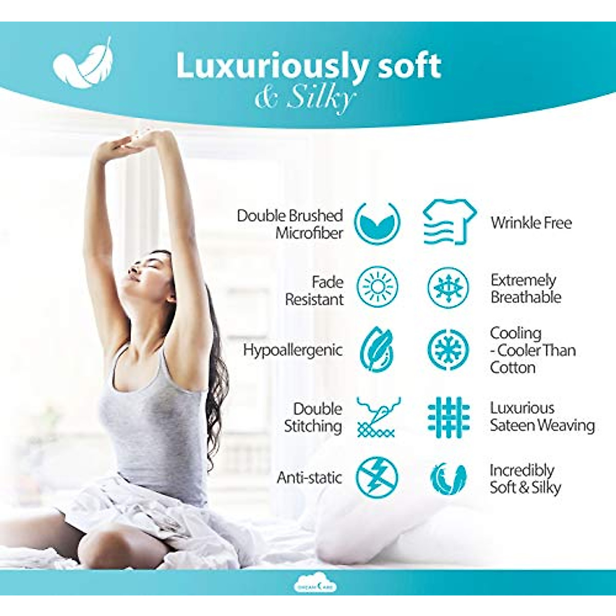 DREAMCARE King Sheets - Cooling Bed Sheets - 6pcs Set - King Size Sheets Set - King Sheet Set - King Size Sheets Soft & Long Lasting 100% Fine Brushed Polyester with Side Pocket - Gray